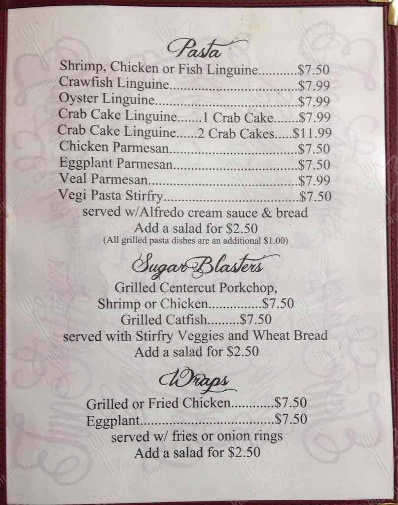 Menu at Two Sisters Creole Kitchen restaurant, Picayune