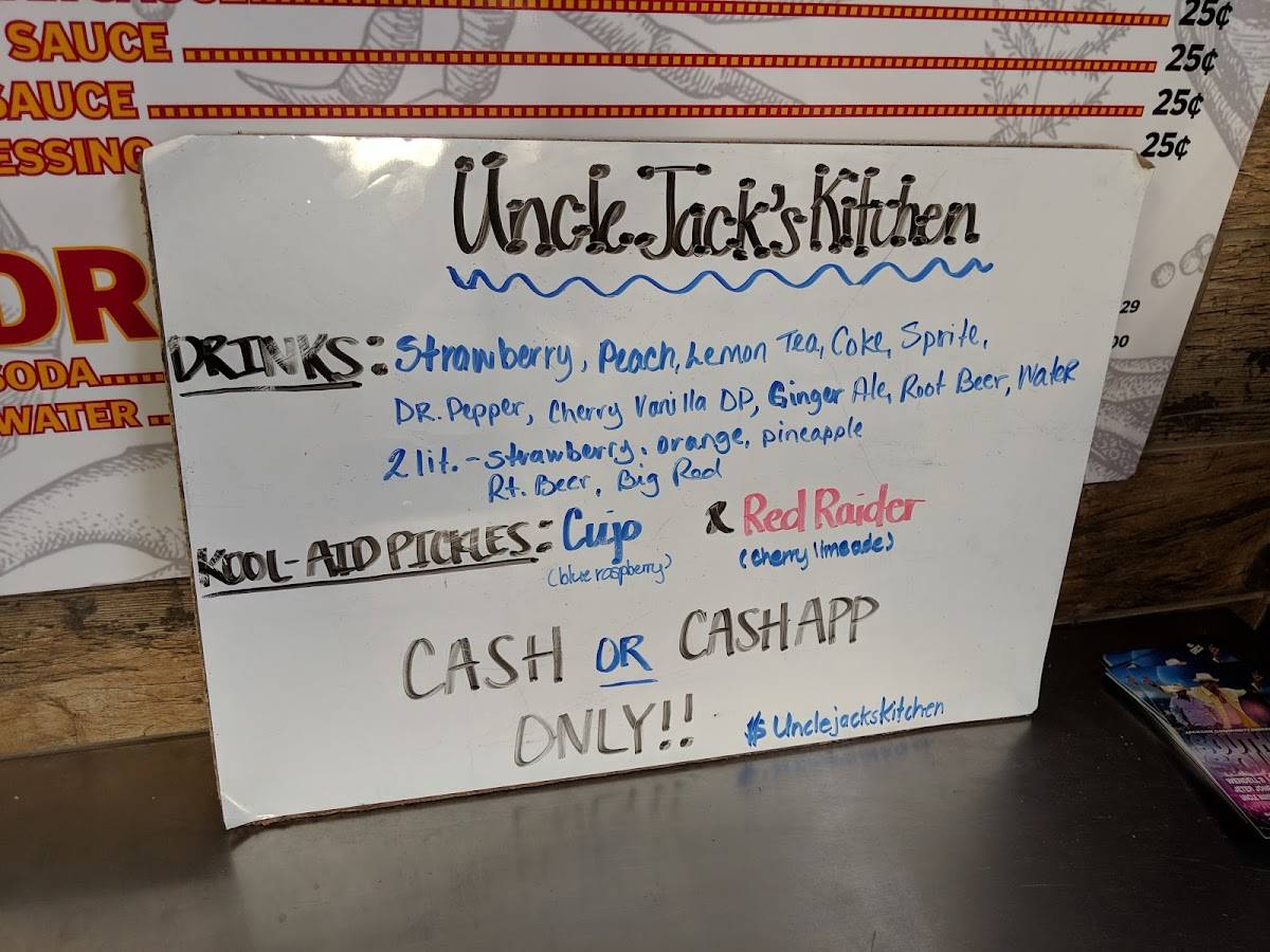 Menu at Uncle Jack’s Kitchen restaurant, Tyler