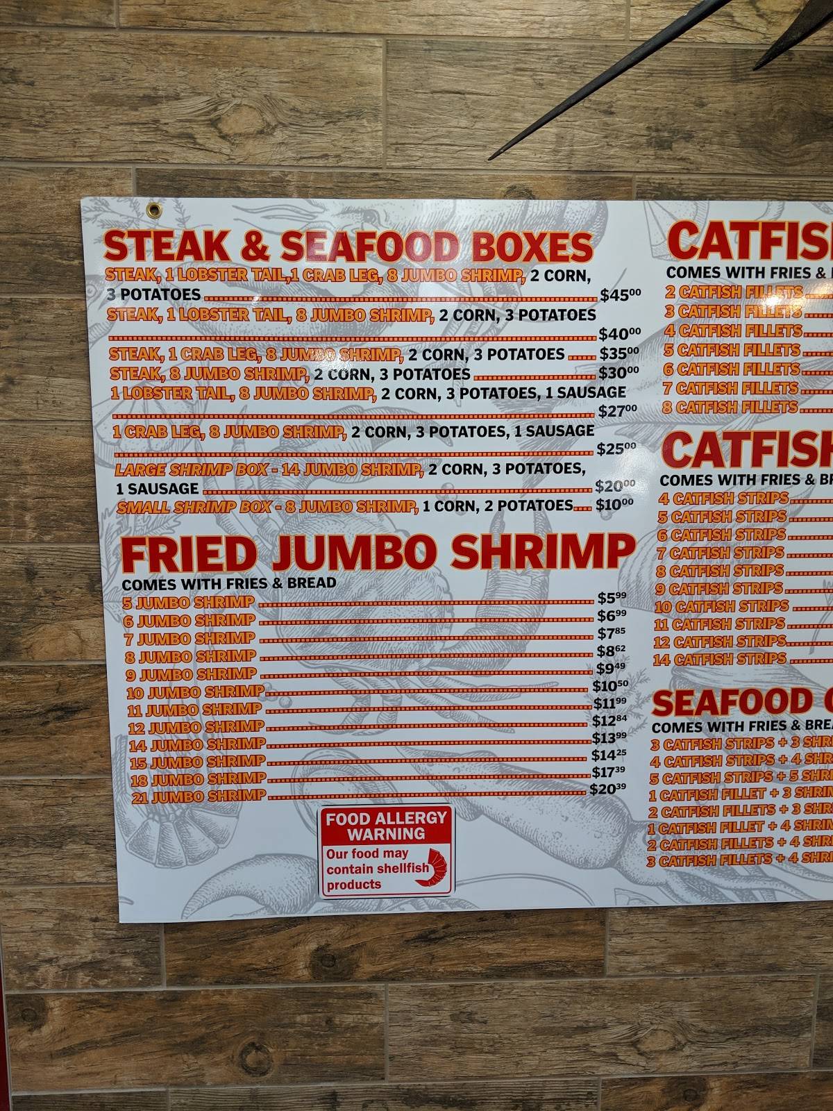 Menu at Uncle Jack’s Kitchen restaurant, Tyler