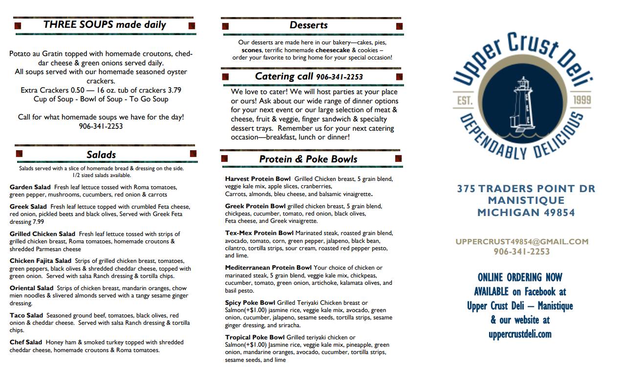 Menu at Upper Crust Deli cafe, Manistique