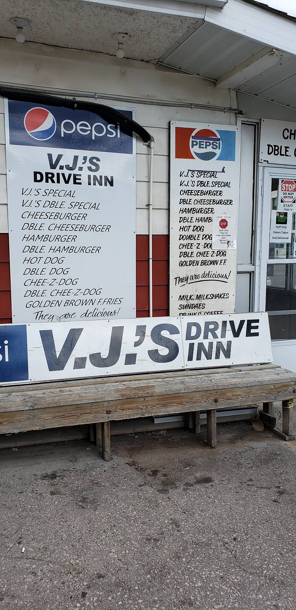 Menu at VJ's Drive Inn restaurant, Winnipeg