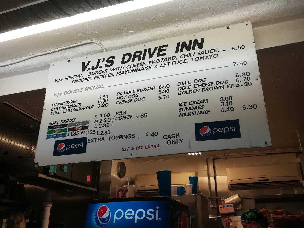 Menu at VJ's Drive Inn restaurant, Winnipeg
