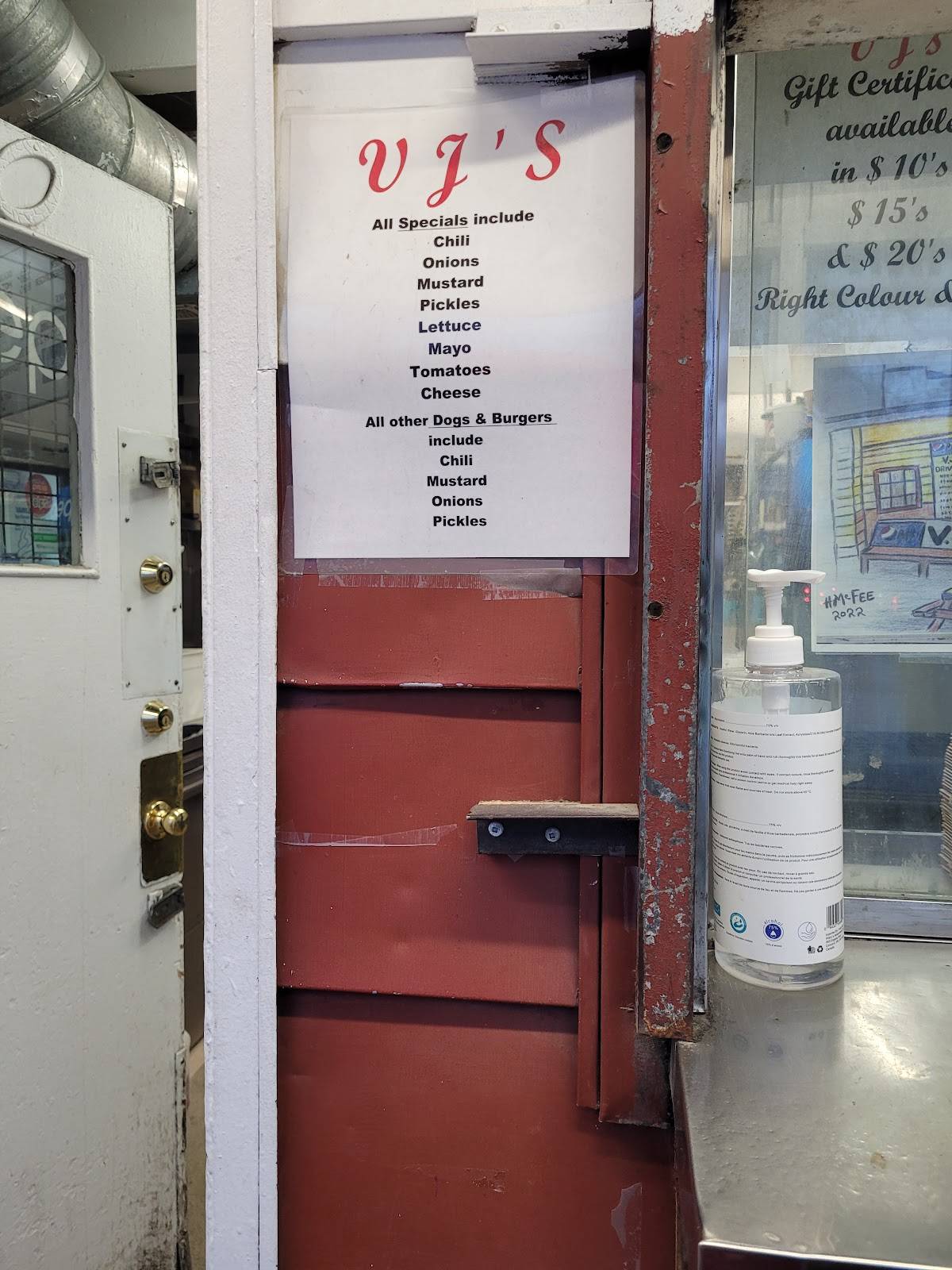 Menu at VJ's Drive Inn restaurant, Winnipeg