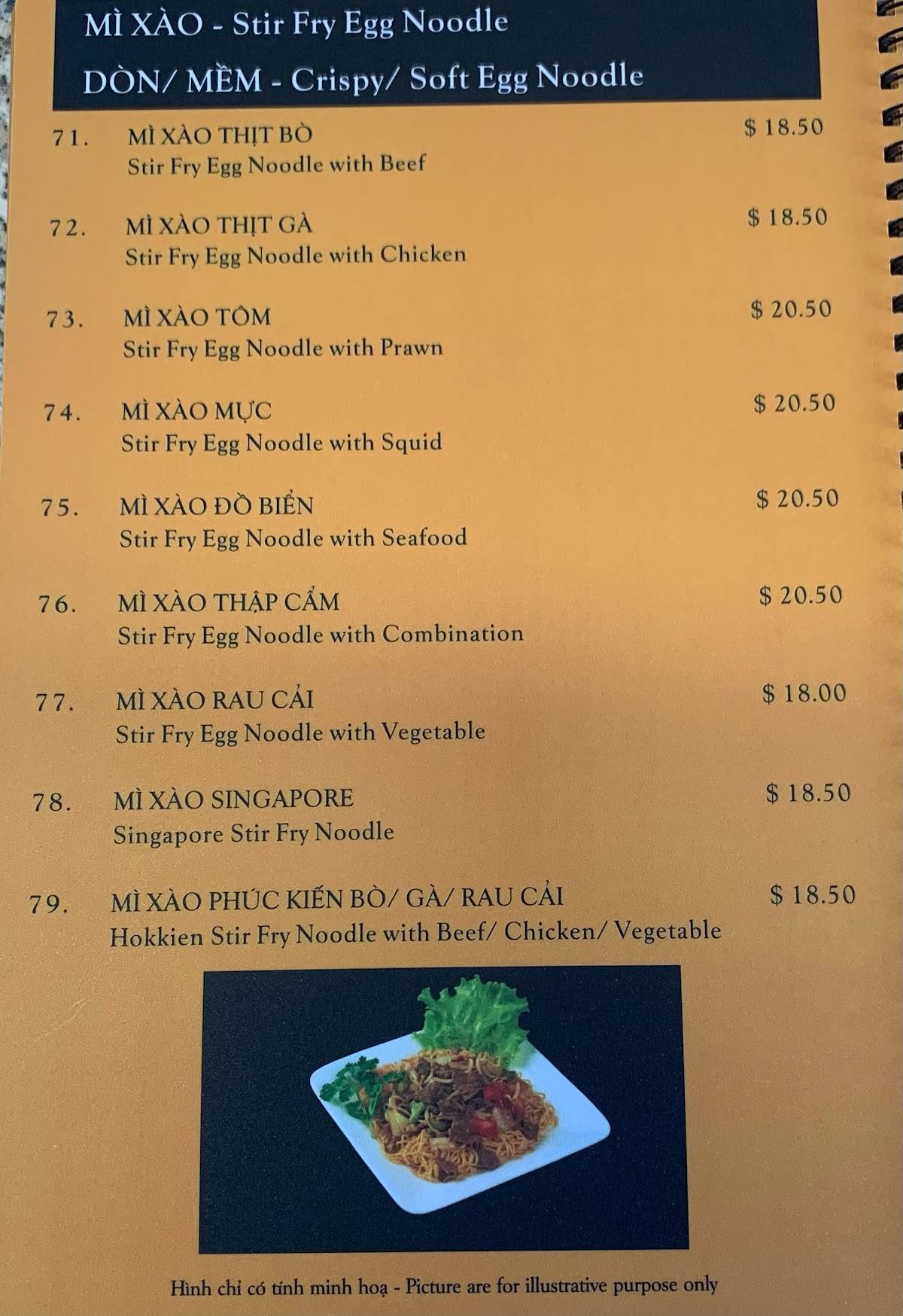 Menu at Van Vietnamese Restaurant, Darra