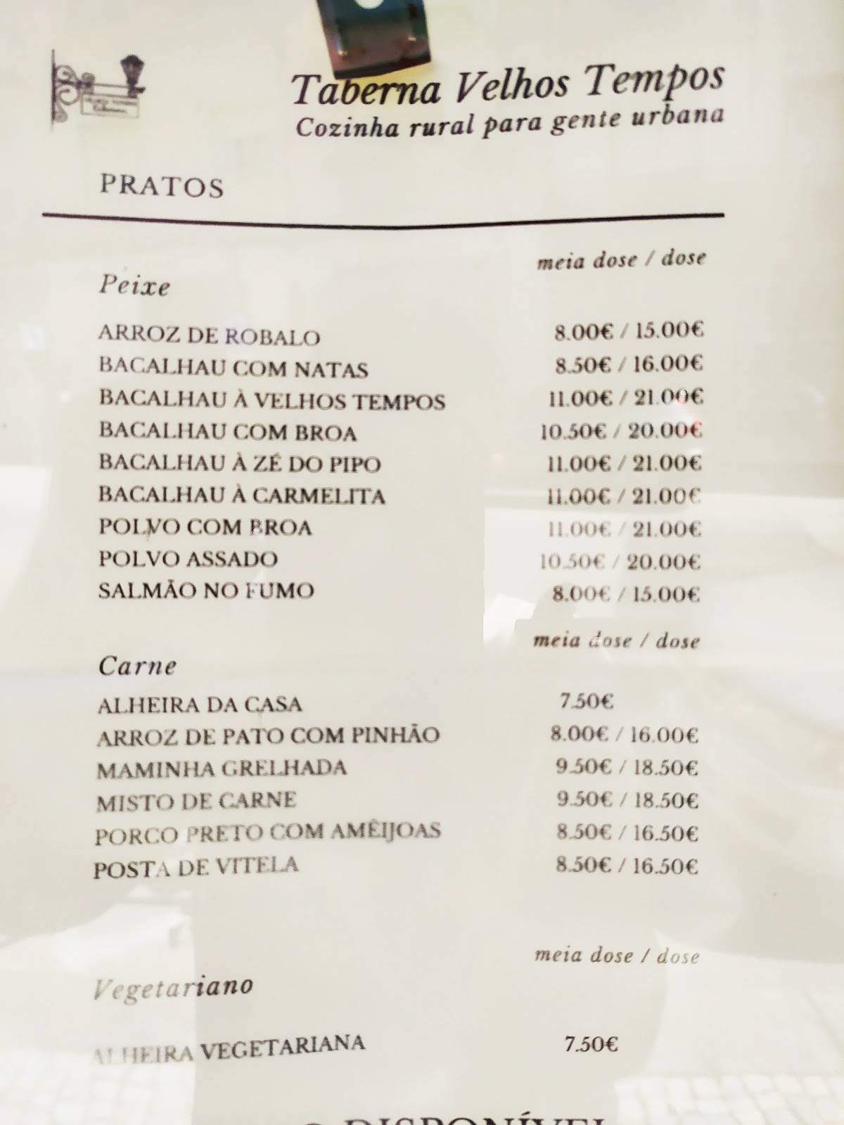 Menu at Restaurante Velhos Tempos, Braga