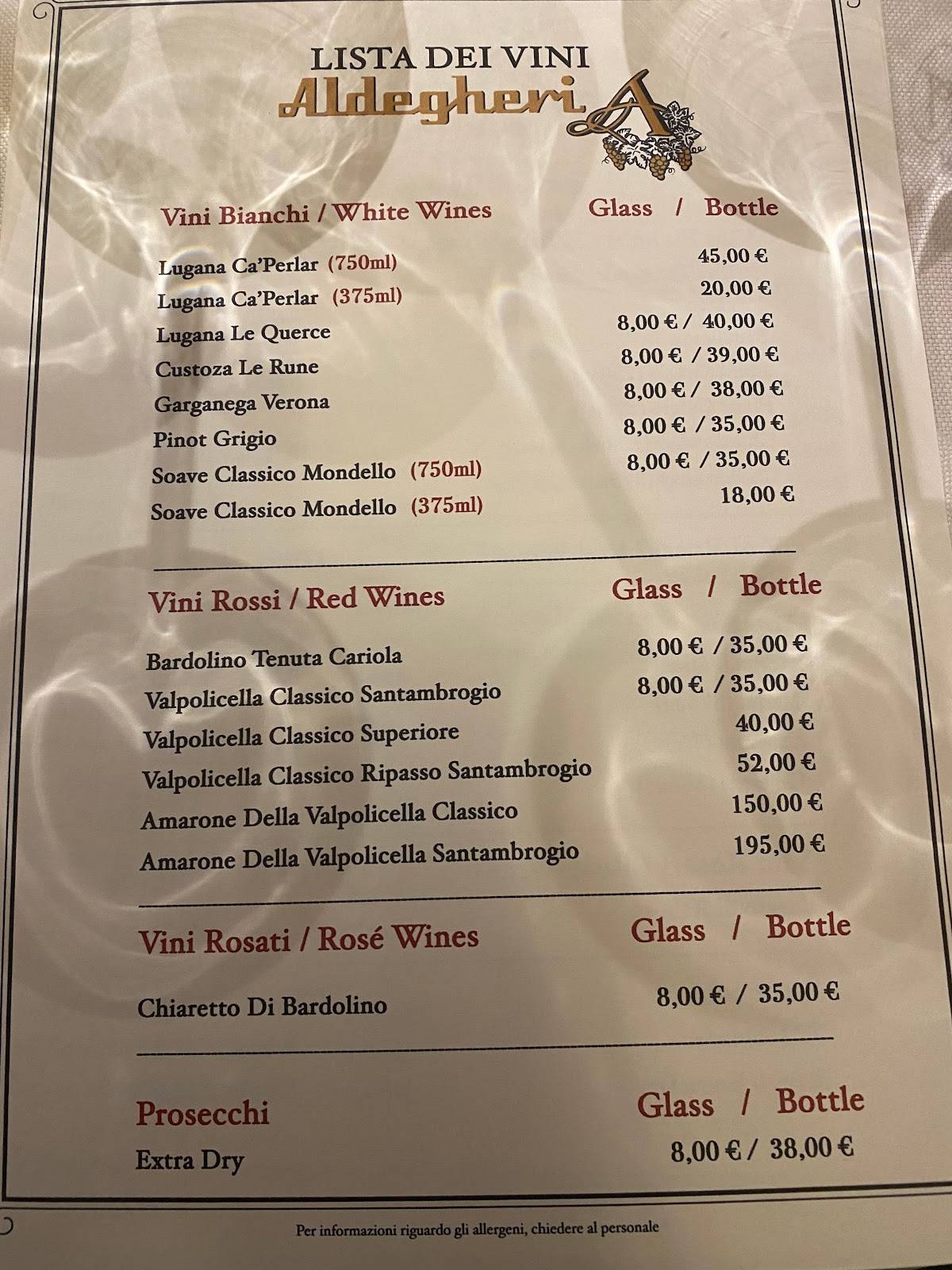 Menu at Trattoria Dona Onesta restaurant, Venice, Sestiere Dorsoduro