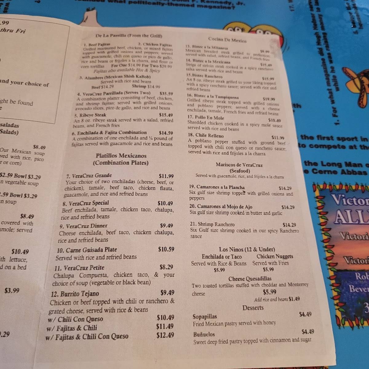 Menu at VeraCruz Restaurant, Victoria