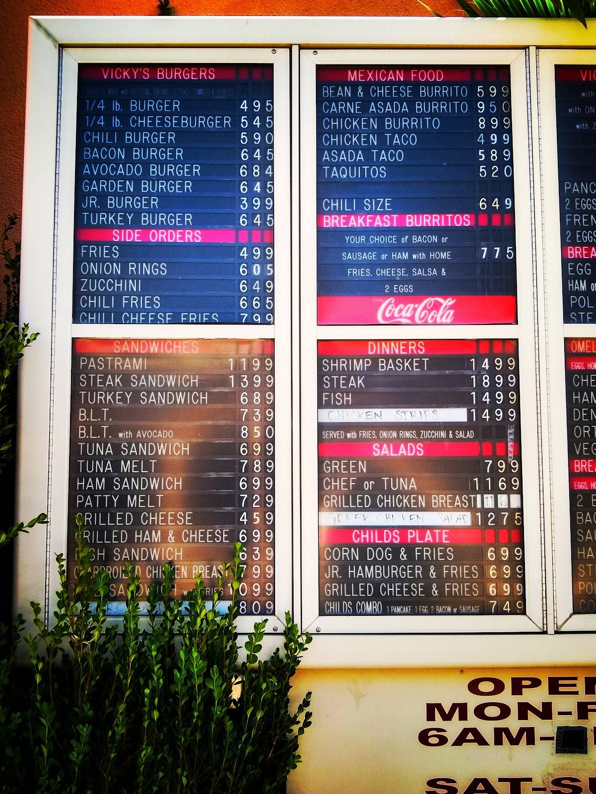 Menu at Vicky's Restaurant, San Bernardino