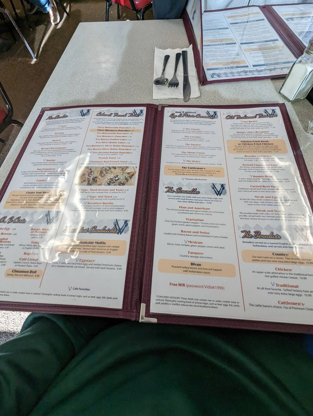 Menu at Vidlak's Brookside Cafe, Omaha