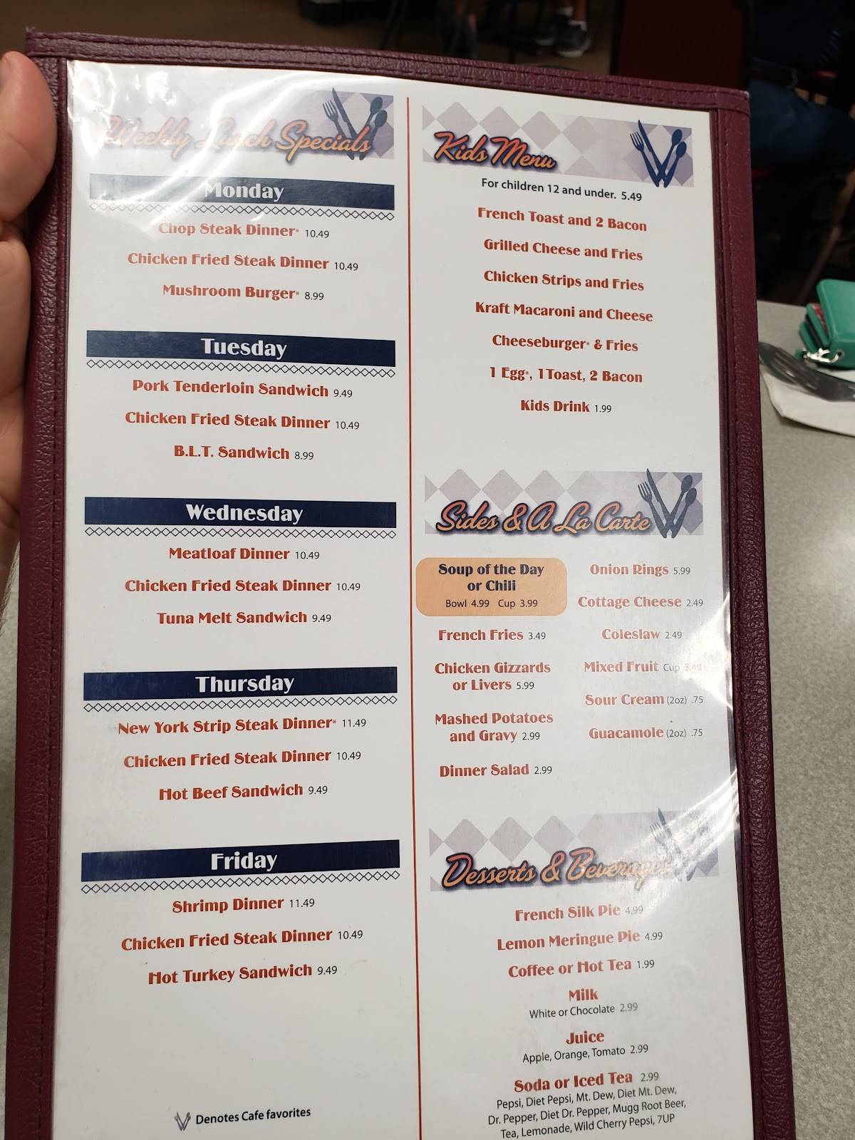 Menu at Vidlak's Brookside Cafe, Omaha