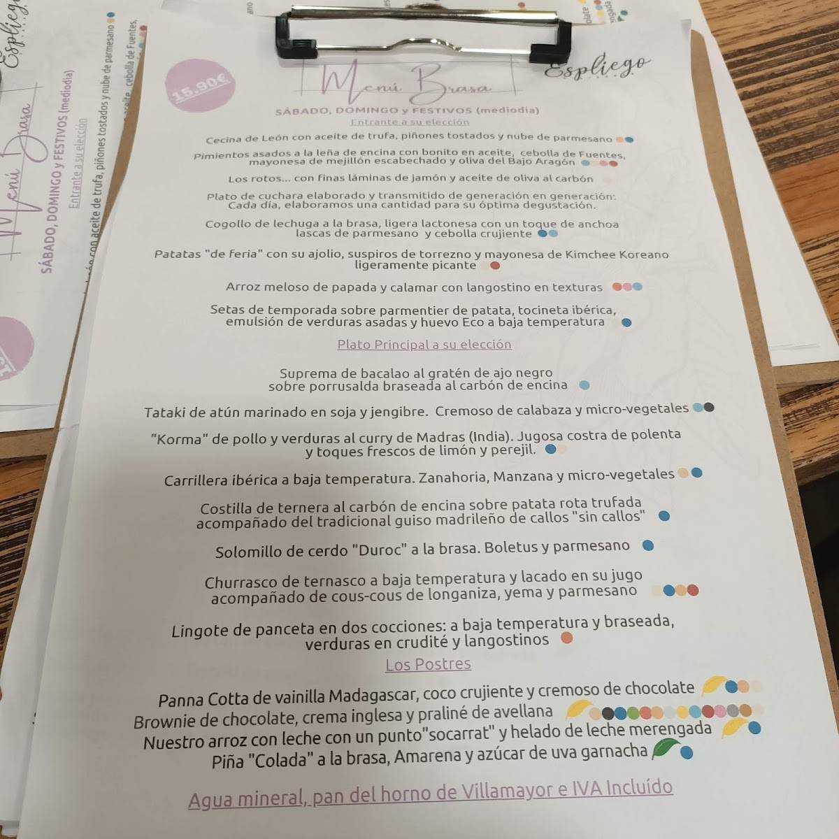 Menu at Gastrobar Espliego, Villamayor de Gállego