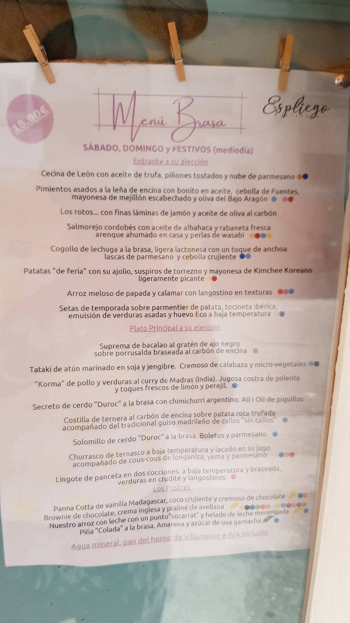 Menu at Gastrobar Espliego, Villamayor de Gállego