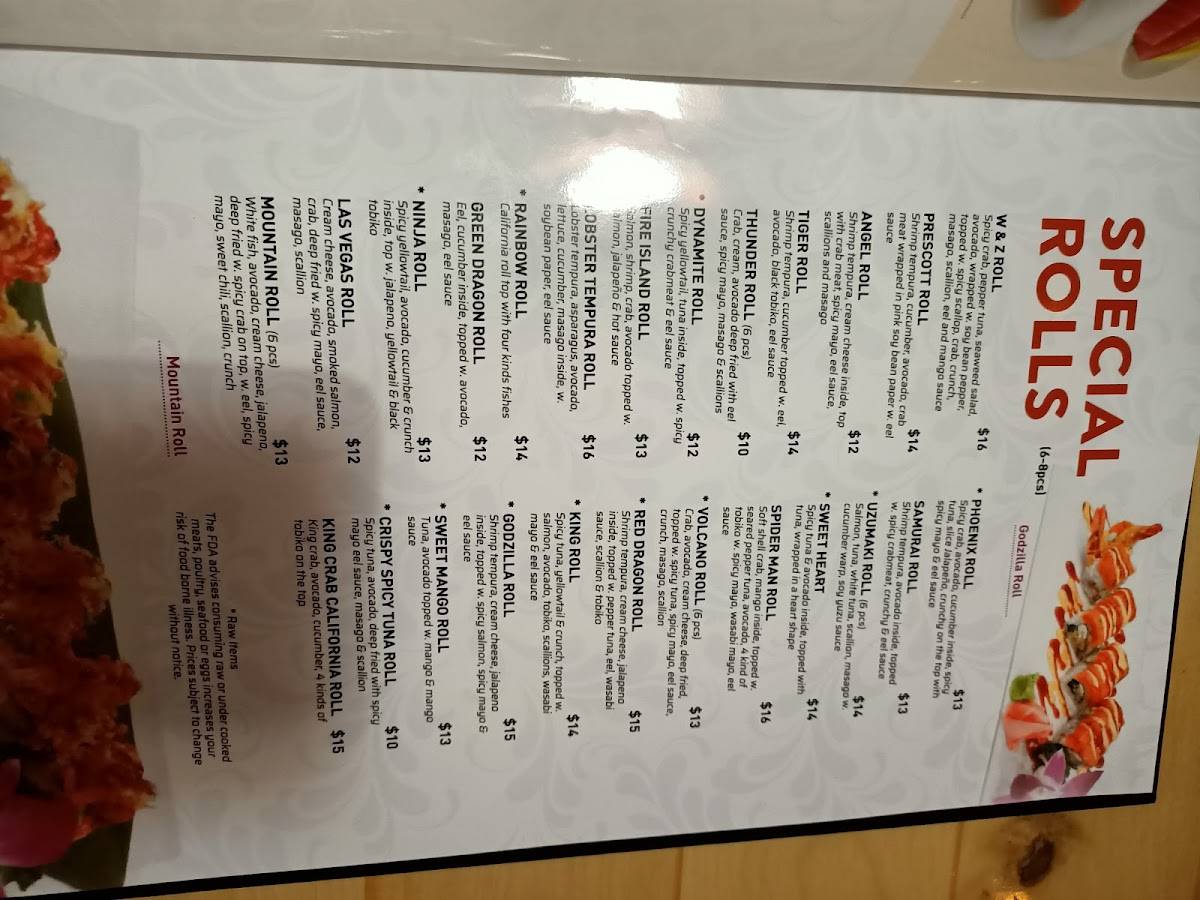 Menu at W & Z Asian Bistro & Sushi Bar, Prescott Valley