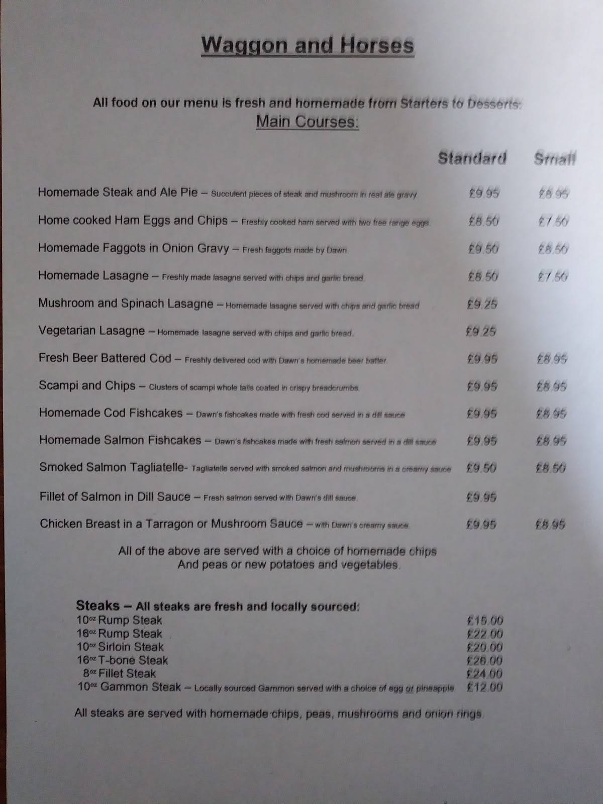 Menu at Waggon & Horses pub & bar, Shepton Mallet