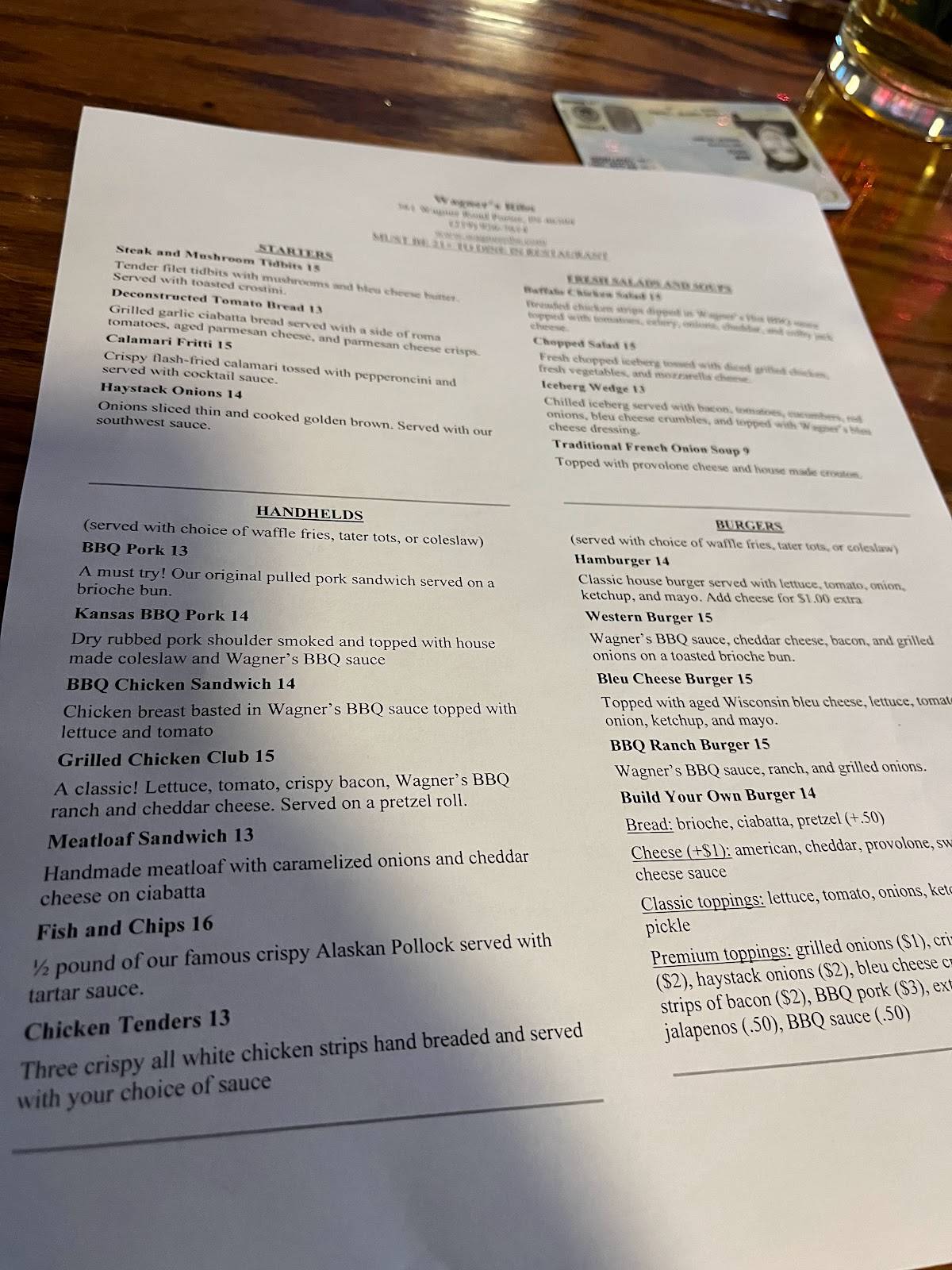 Menu at Wagner's Ribs BBQ, Porter