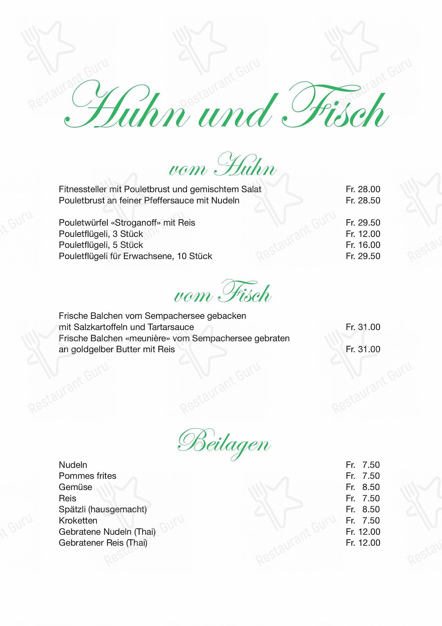 Speisekarte von Restaurant Waldegg, Menziken