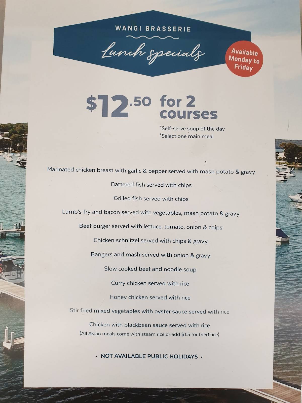 Menu at Wangi Workers Club Bistro, Wangi Wangi