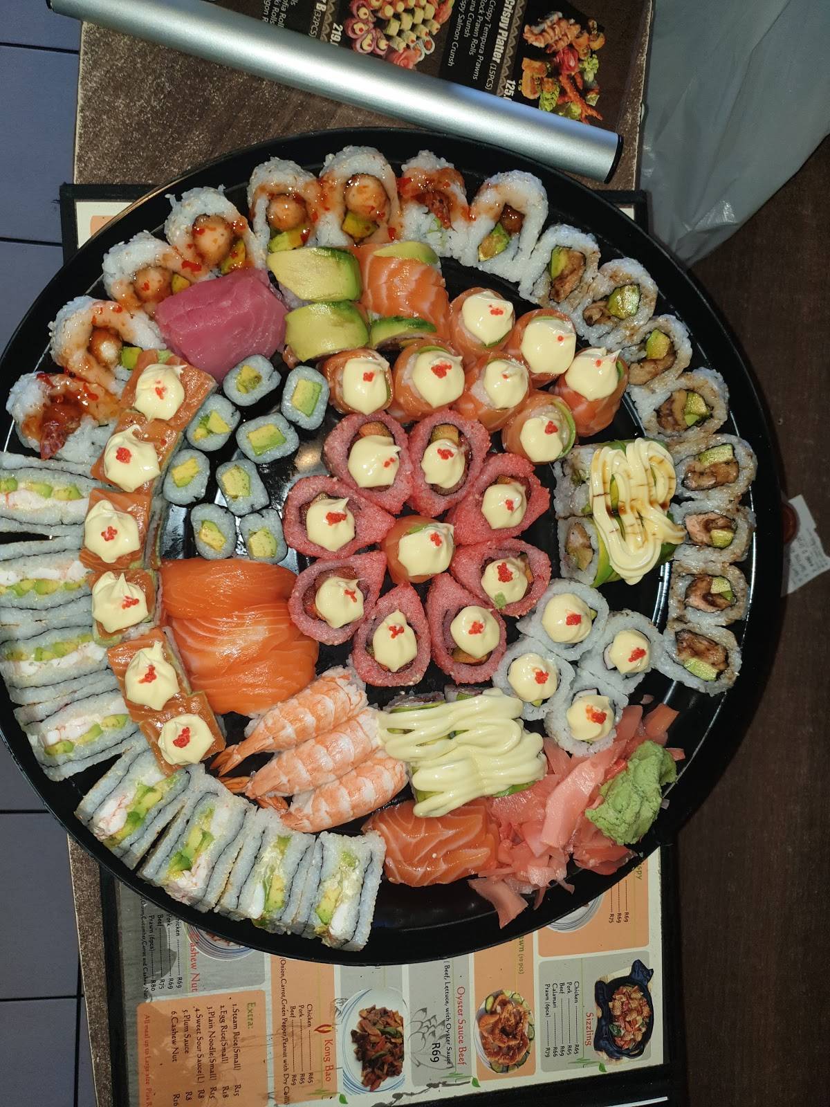 Menu at Wason Chinese Sushi restaurant, Cape Town