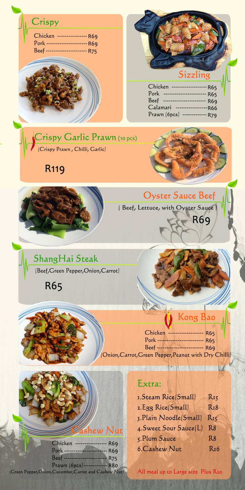 Menu at Wason Chinese Sushi restaurant, Cape Town