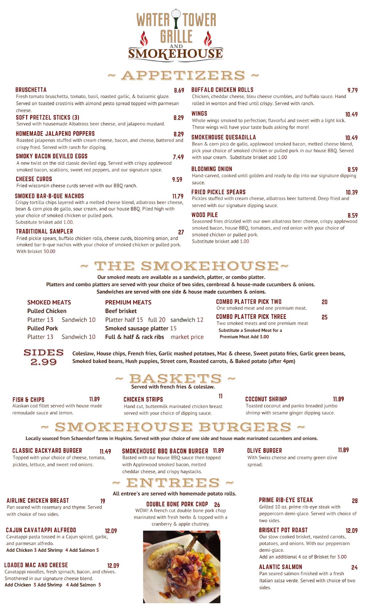Menu at Water Tower Grille and Smokehouse pub & bar, Belding