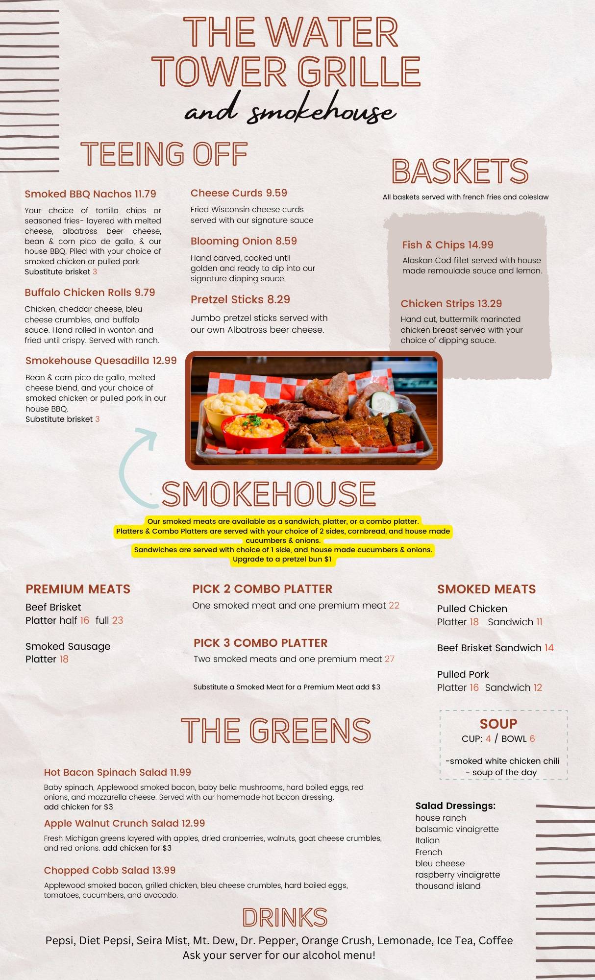 Menu at Water Tower Grille and Smokehouse pub & bar, Belding