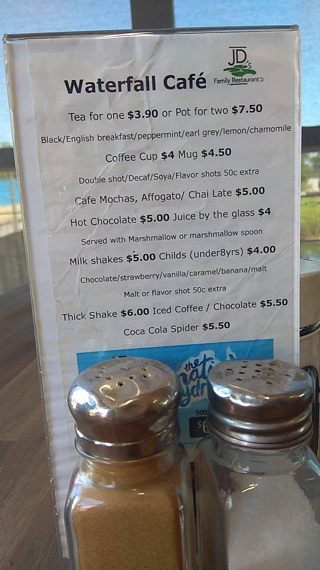 Menu at Waterfall Cafe, Kariong