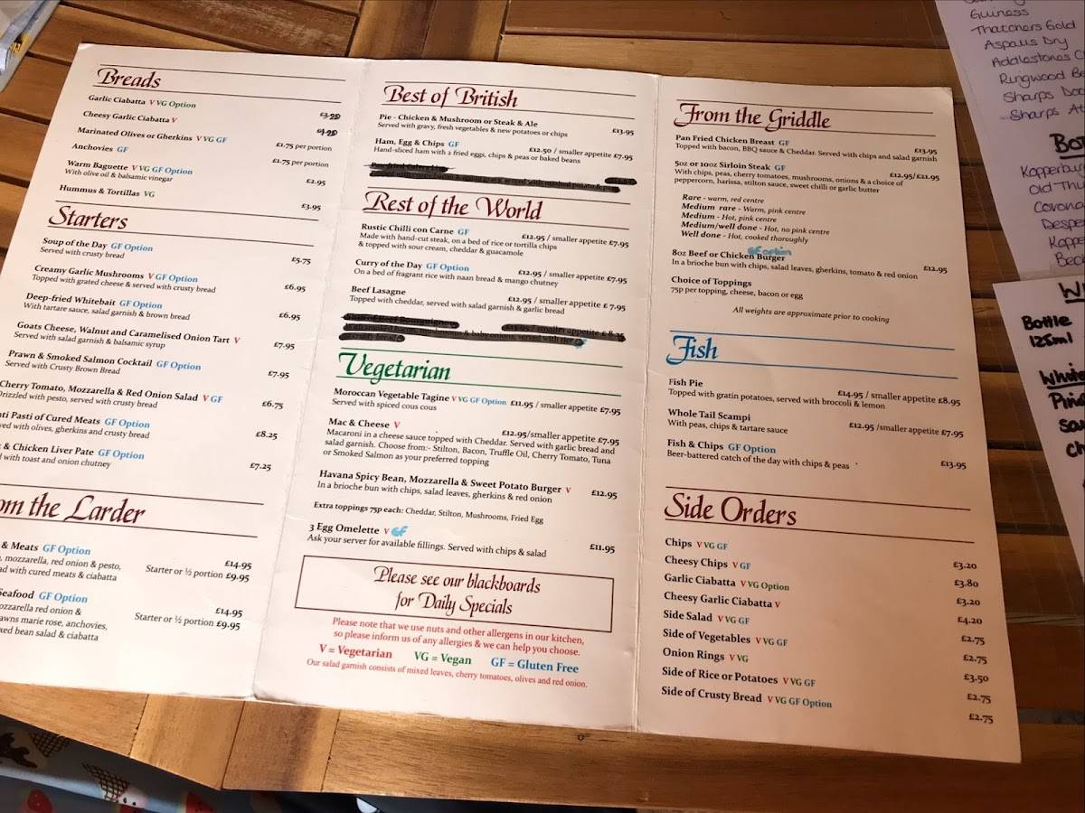 Menu at Waterloo Arms pub & bar, Lyndhurst