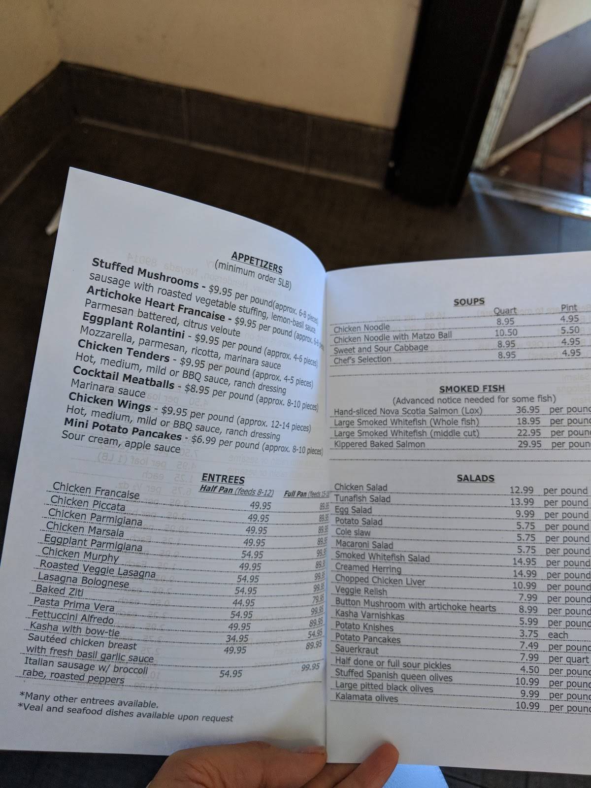 Menu at Weiss Deli restaurant, Henderson