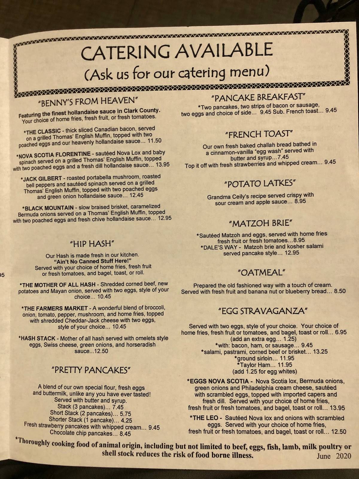 Menu at Weiss Deli restaurant, Henderson