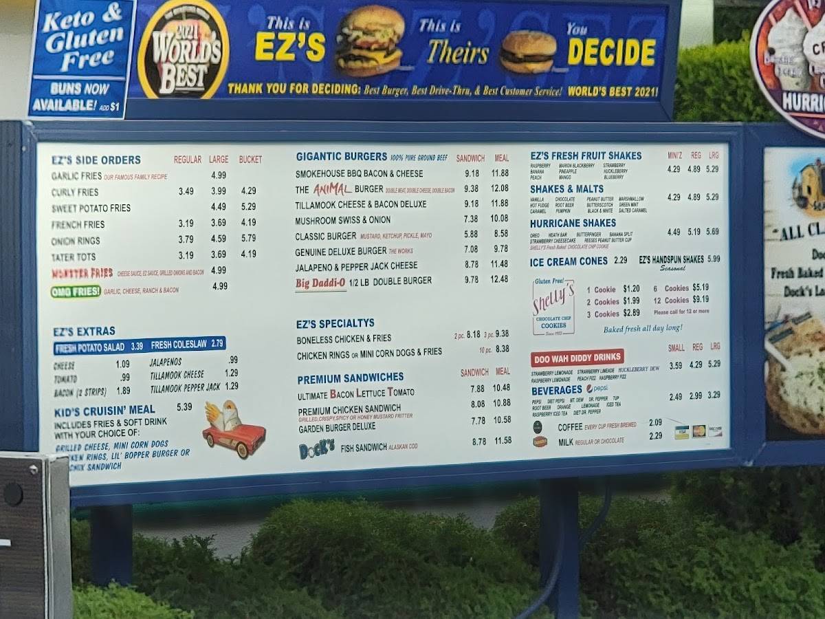 Menu at EZ's Burger Deluxe restaurant, Wenatchee
