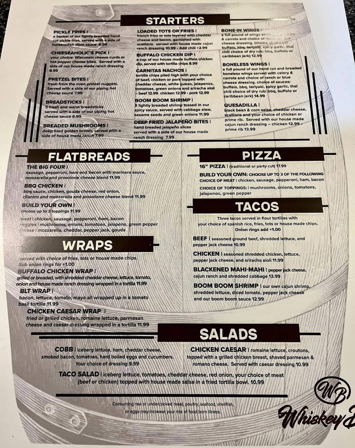 Menu at Whiskey Bent Bar & Grill, Avon