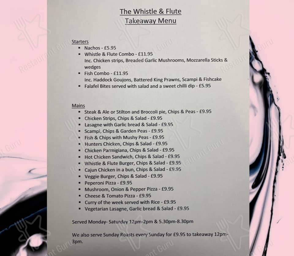 Menu at Whistle & Flute pub & bar, Barnetby Le Wold