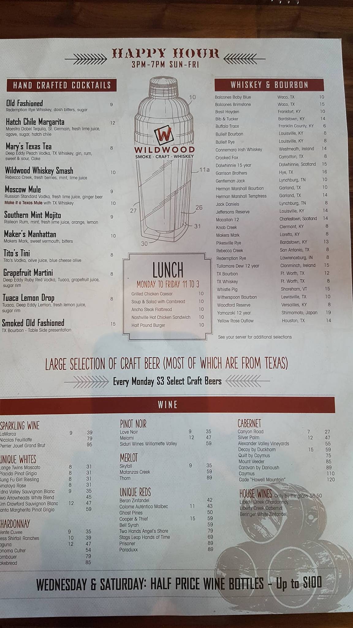 Menu at Wildwood Firewheel restaurant, Garland