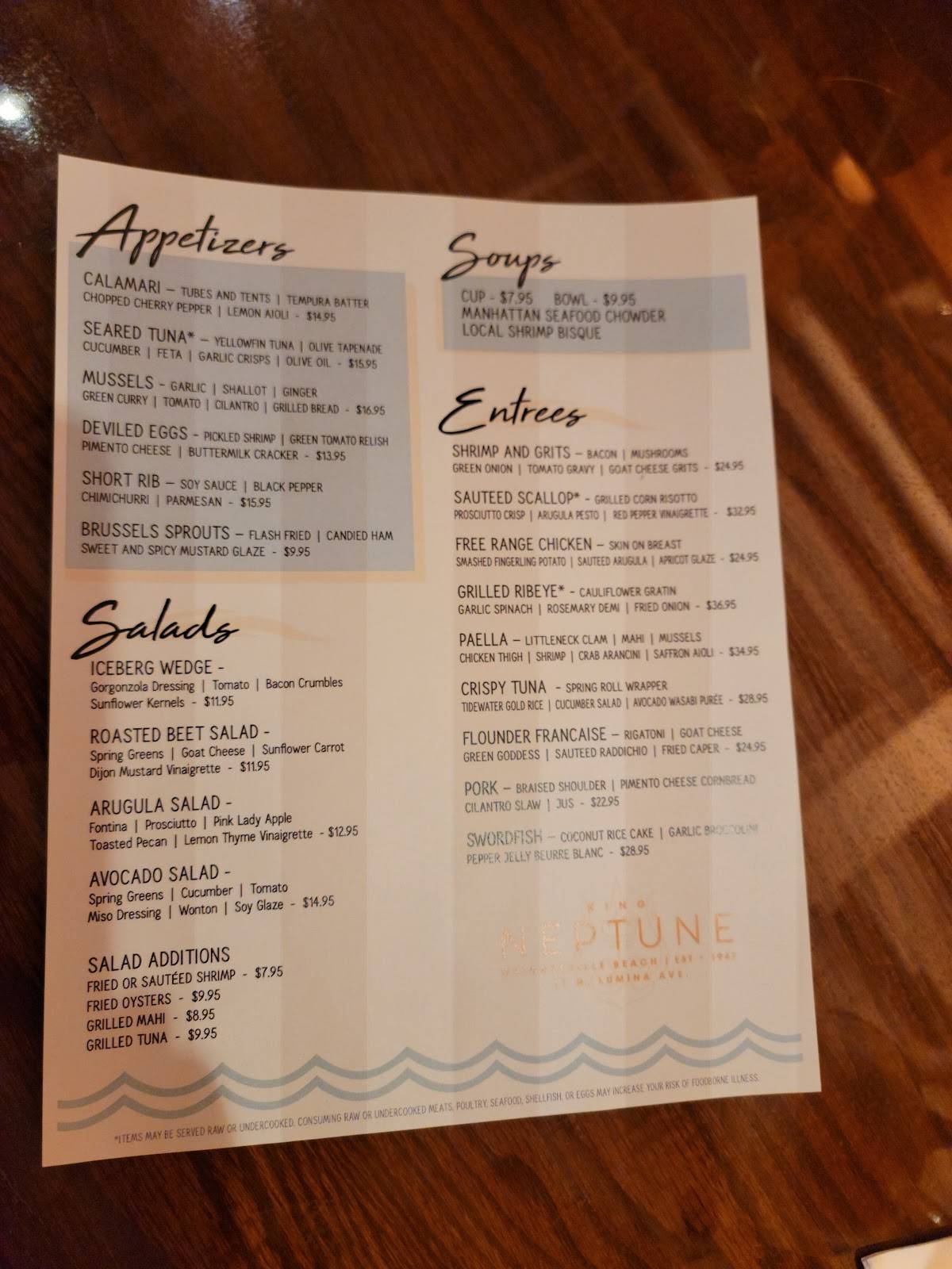 Menu at King Neptune Restaurant, Wrightsville Beach