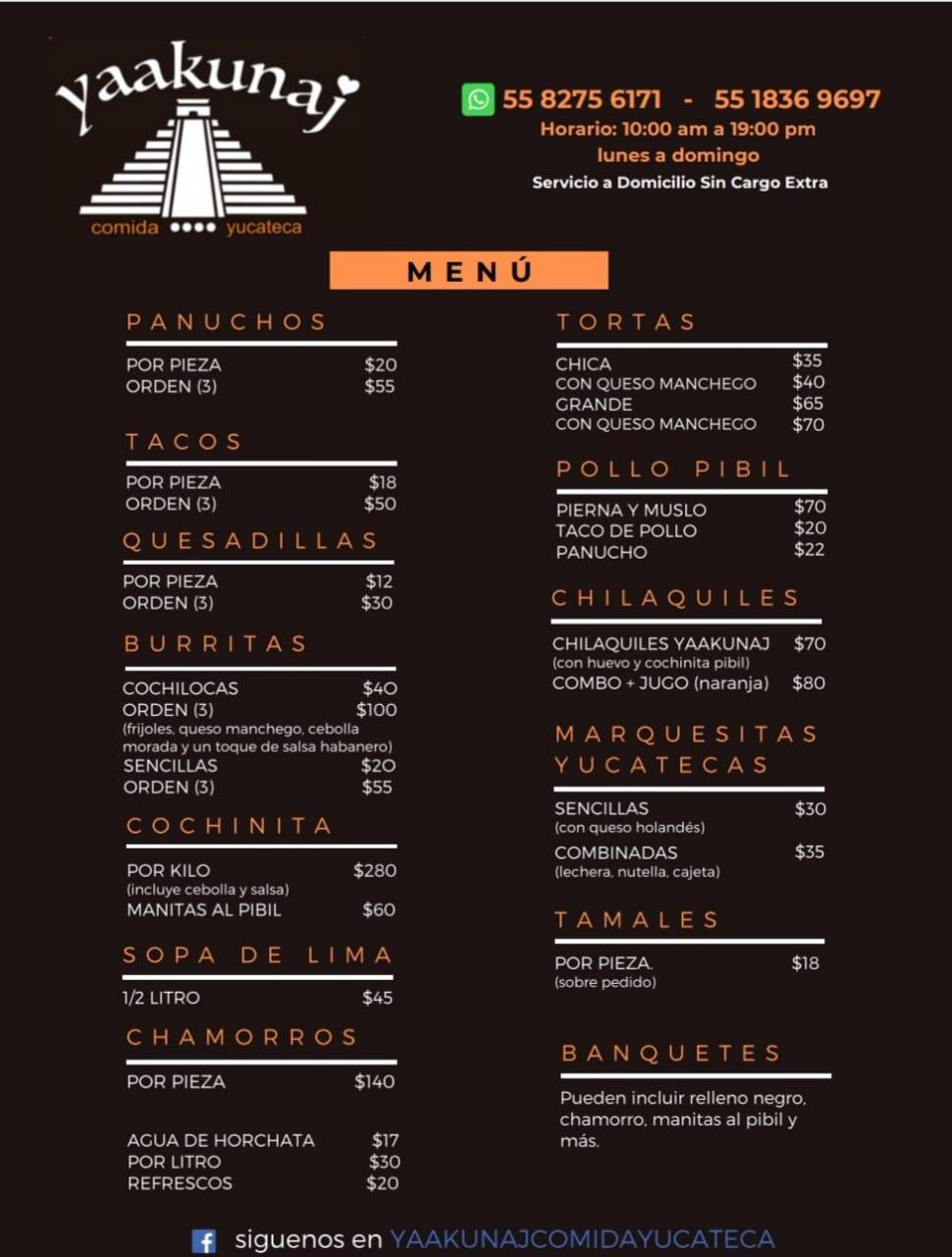 Carta del restaurante Yaakunaj Comida Yucateca, Ciudad del México