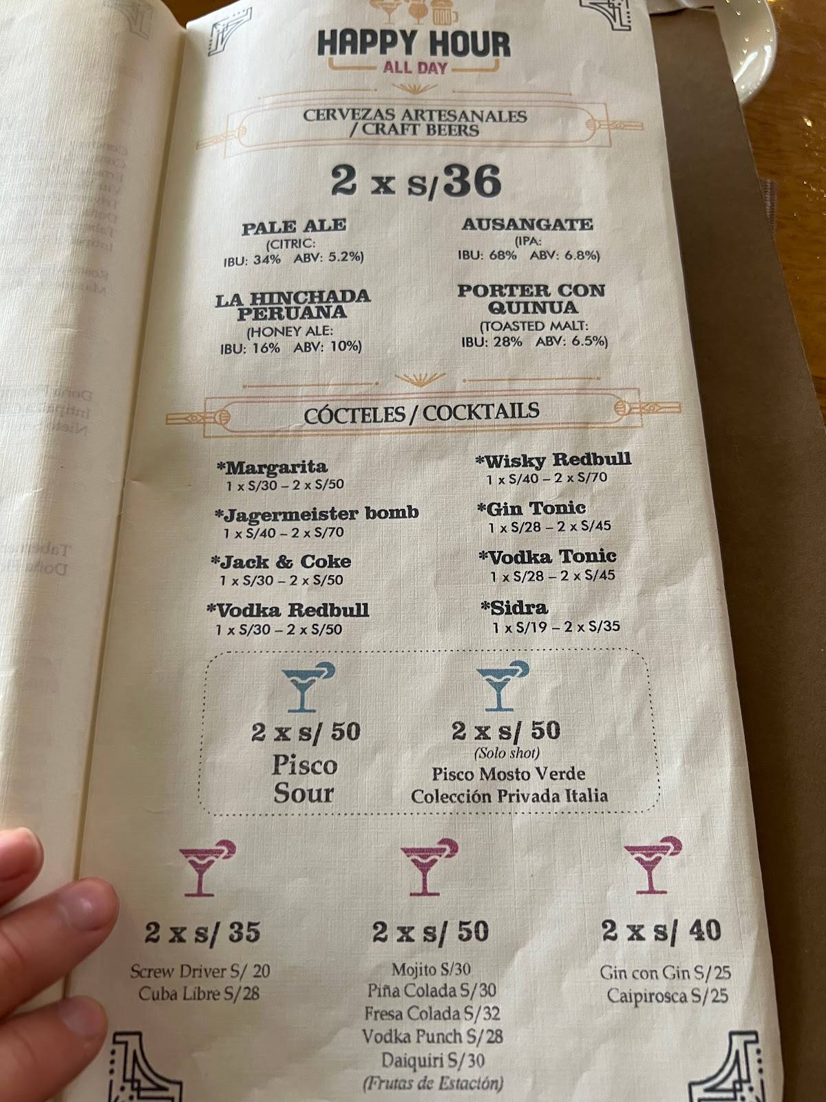 Menu at Yaku Restaurant, Cusco