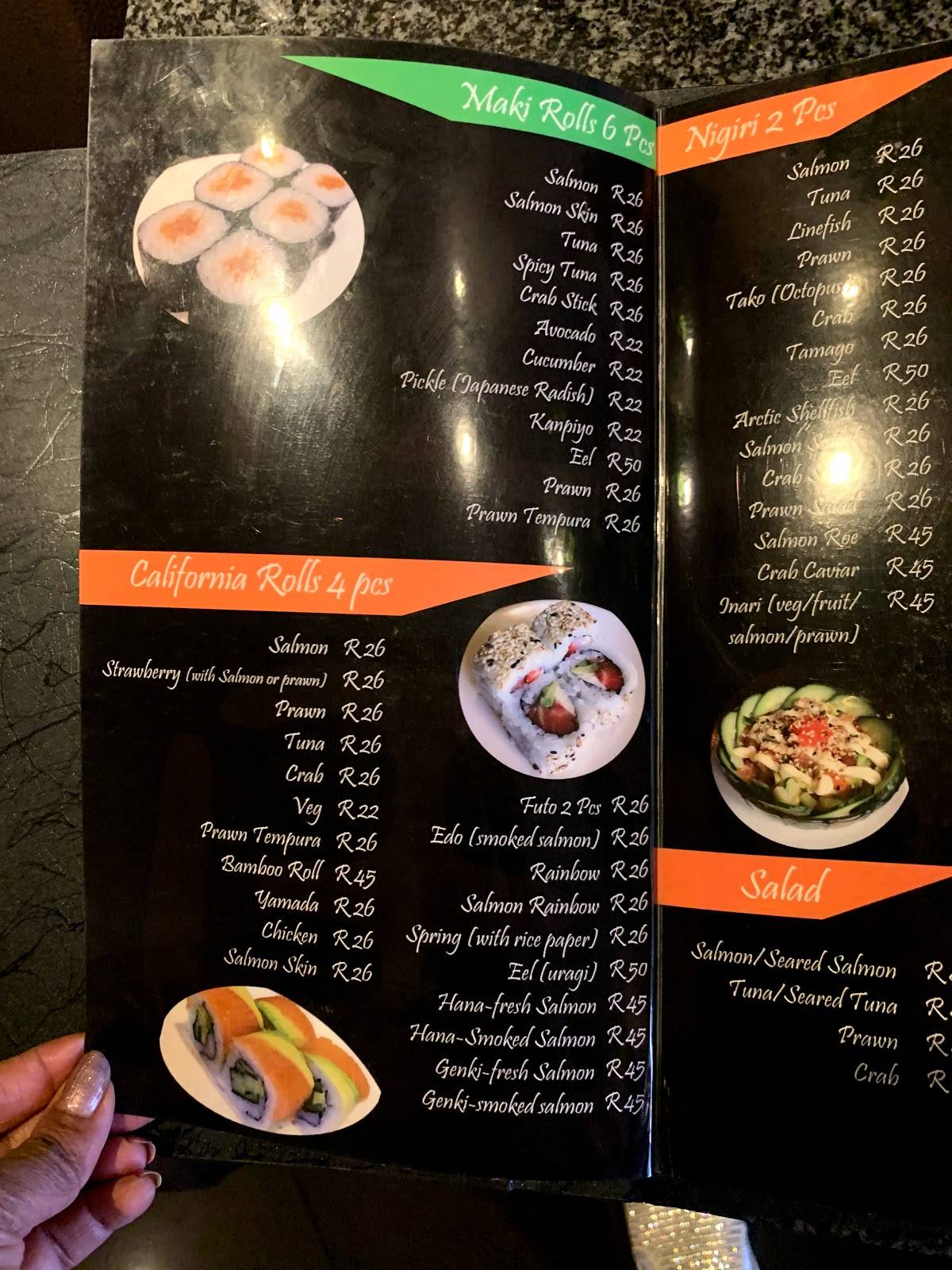 Menu at Yamada Sushi restaurant, Johannesburg, Cnr Rivonia and Mutual road