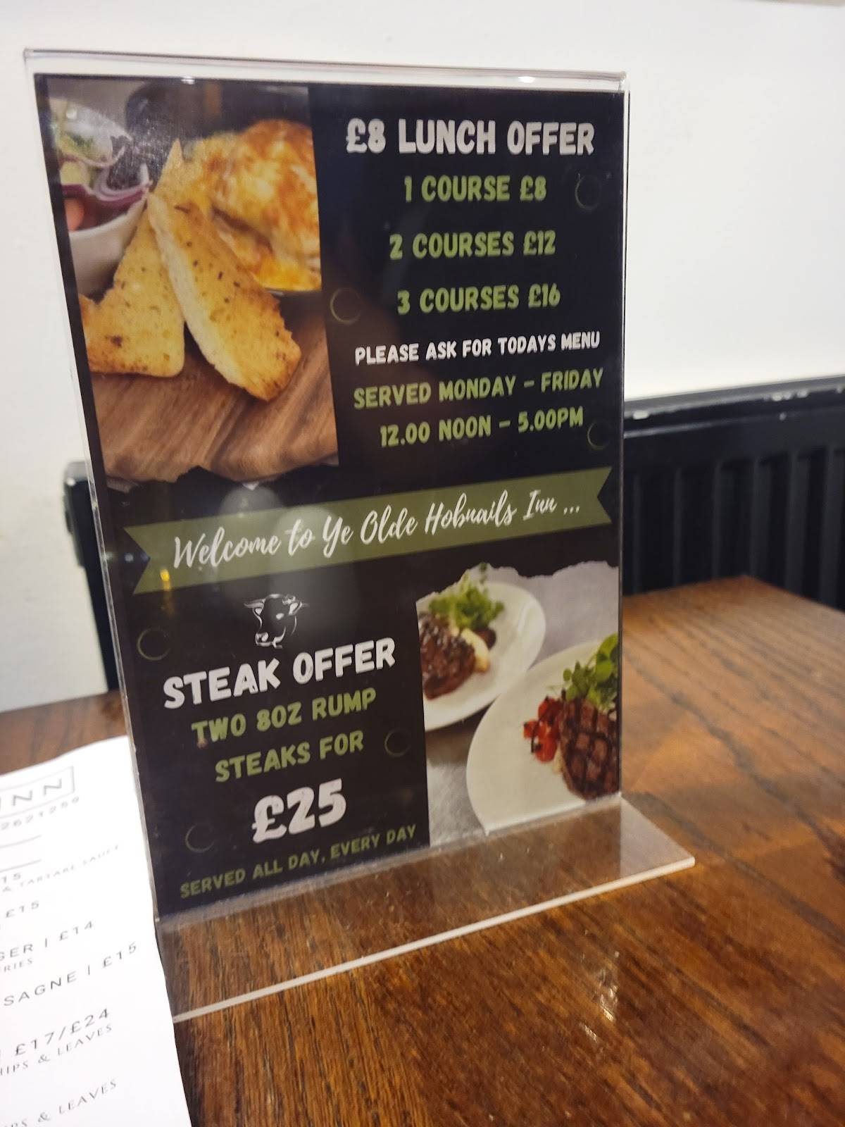 Menu at Ye Olde Hobnails Inn pub & bar, Little Washbourne