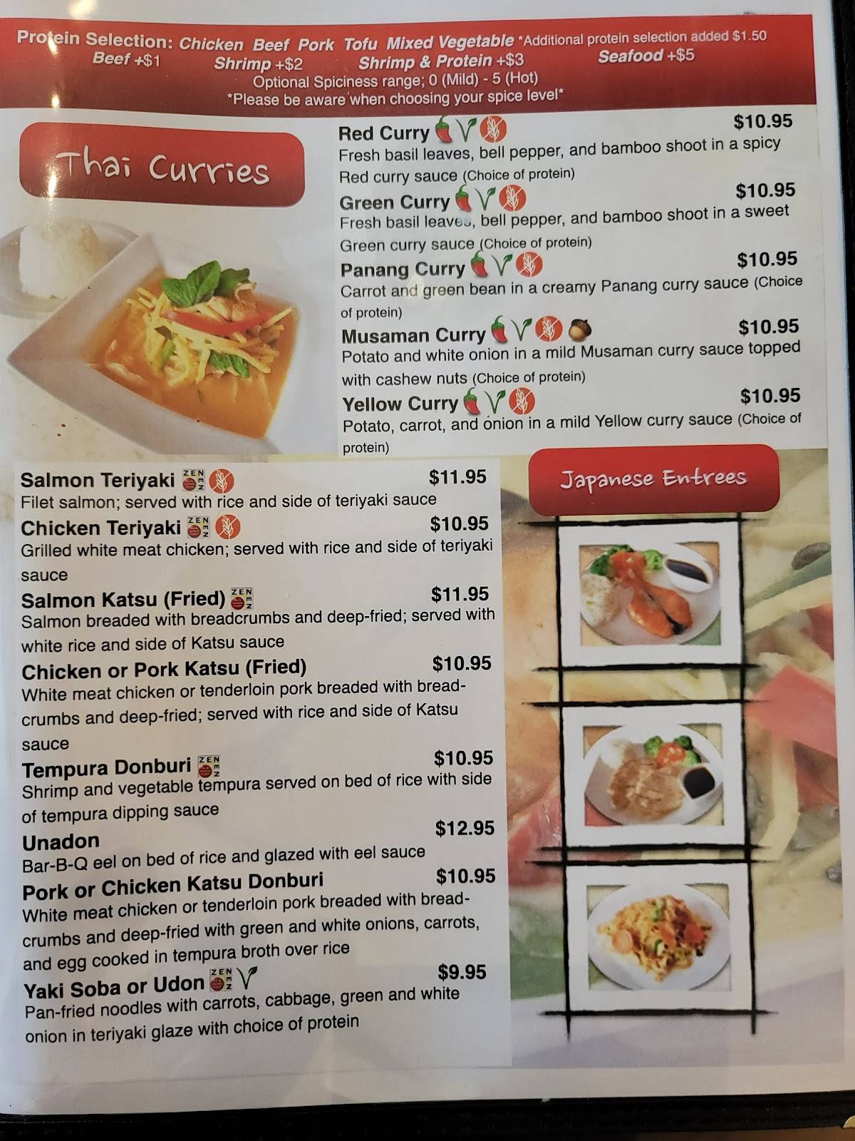 Menu at ZEN Thai & Japanese Cuisine restaurant, Crestwood