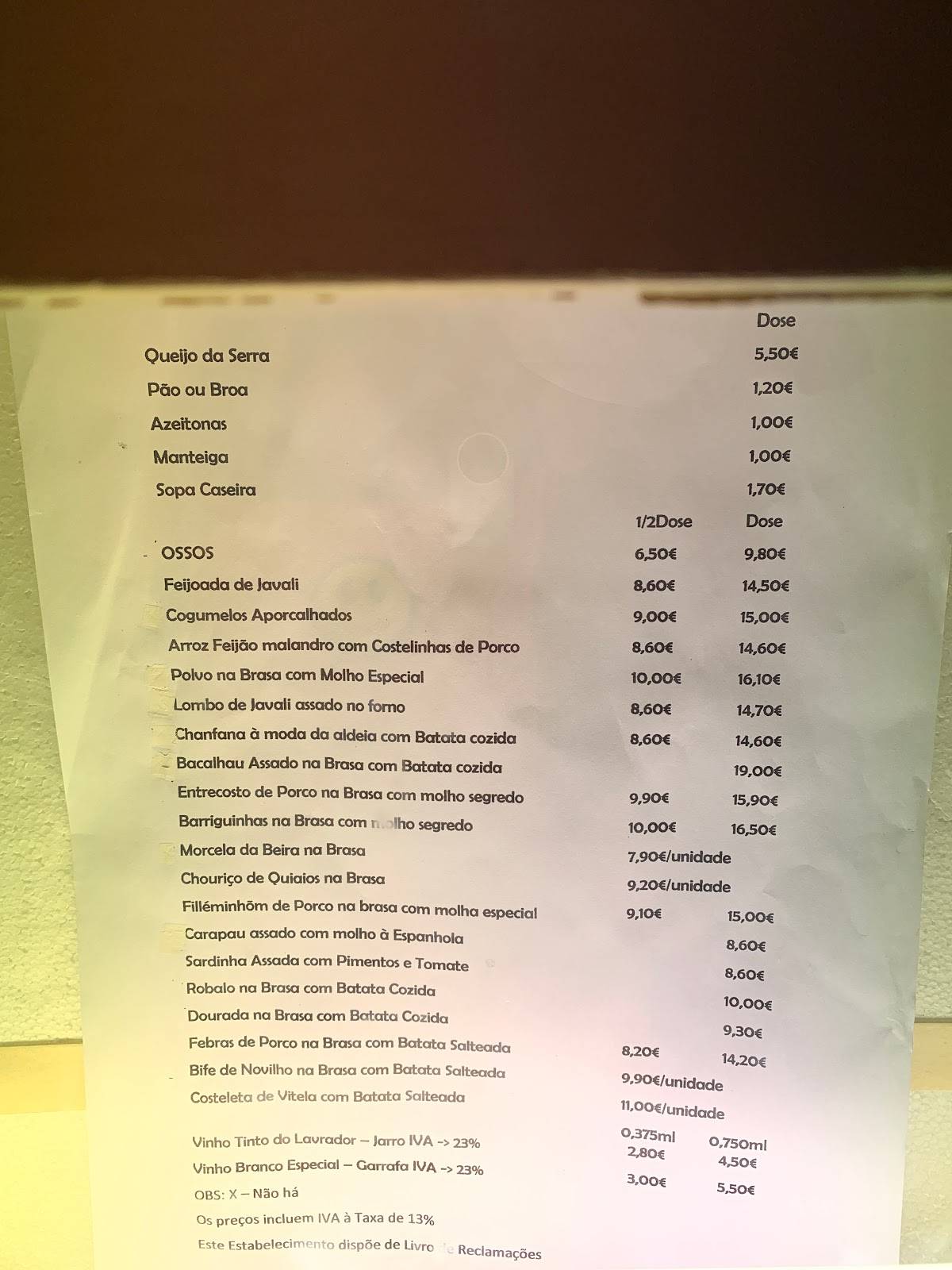 Menu at Restaurante Zé Manel dos Ossos, Coimbra