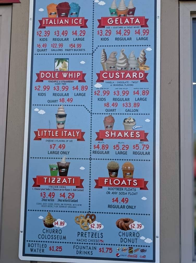 Menu at Zeppe's Italian Ice - Springville restaurant, Springville