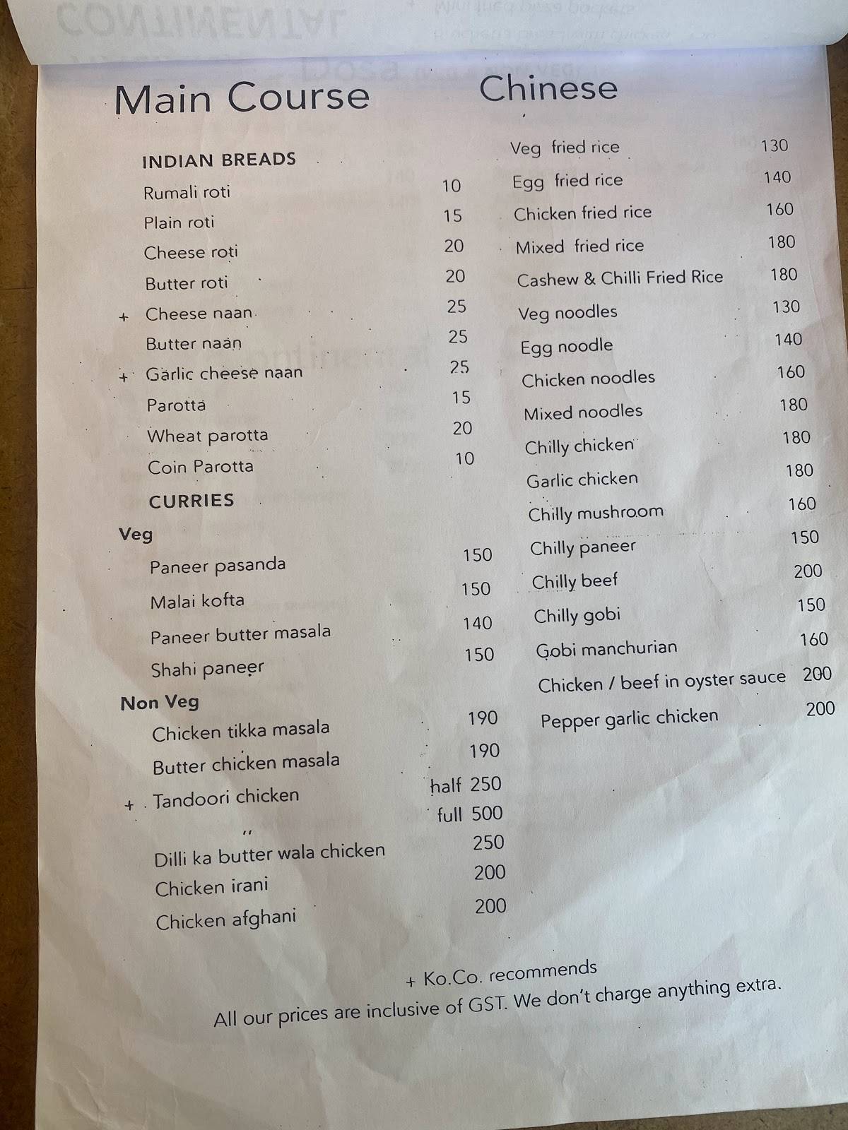 Menu at ko.co. kottayam company, Kottayam