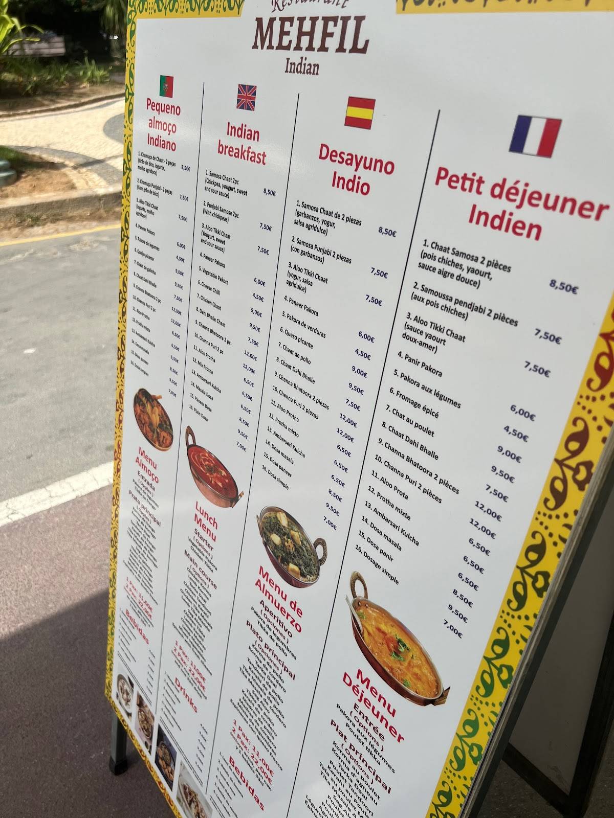 Menu at mehfil indian restaurant, Tavira