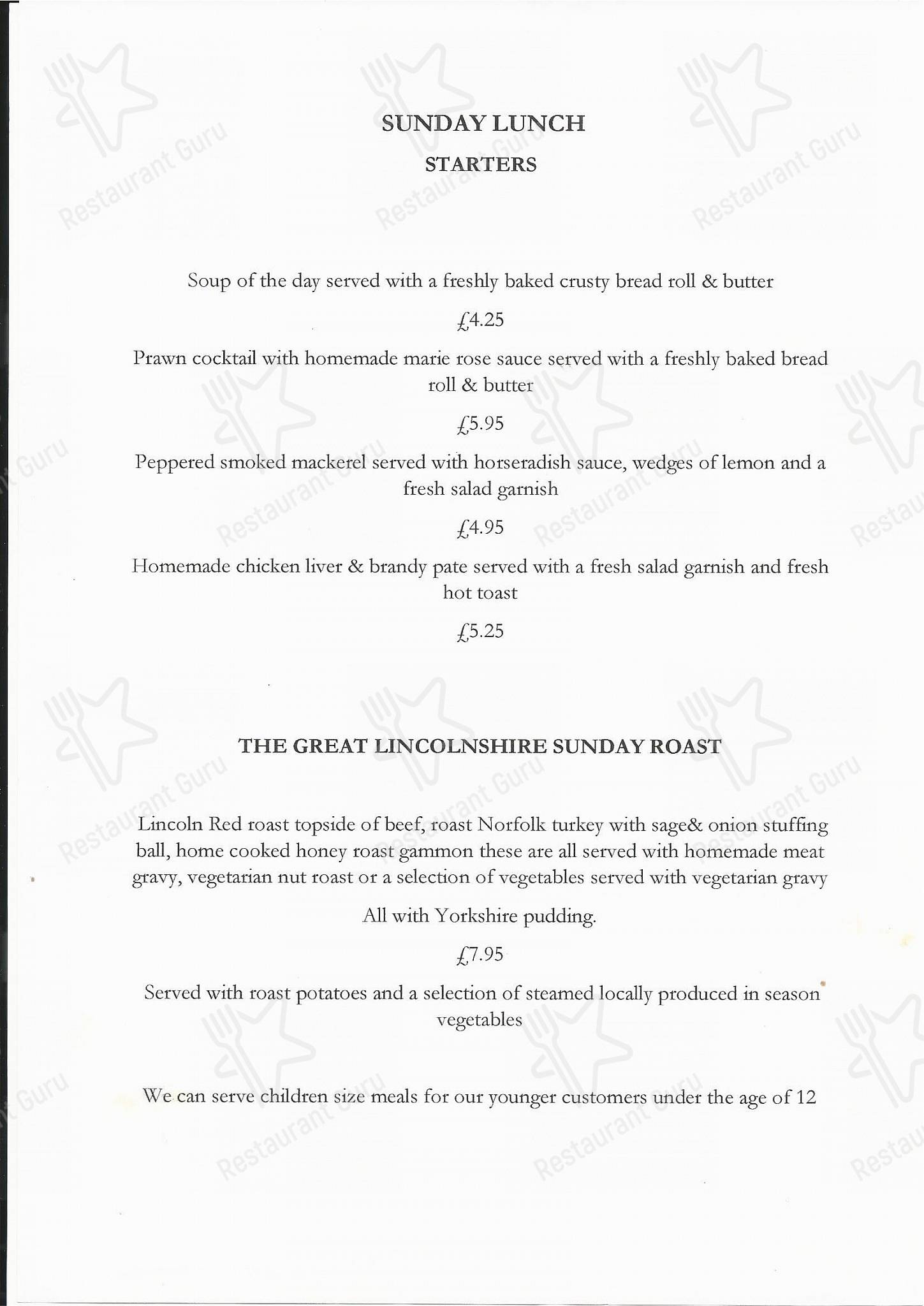 Menu at The Eaves Restaurant Ltd, Spilsby