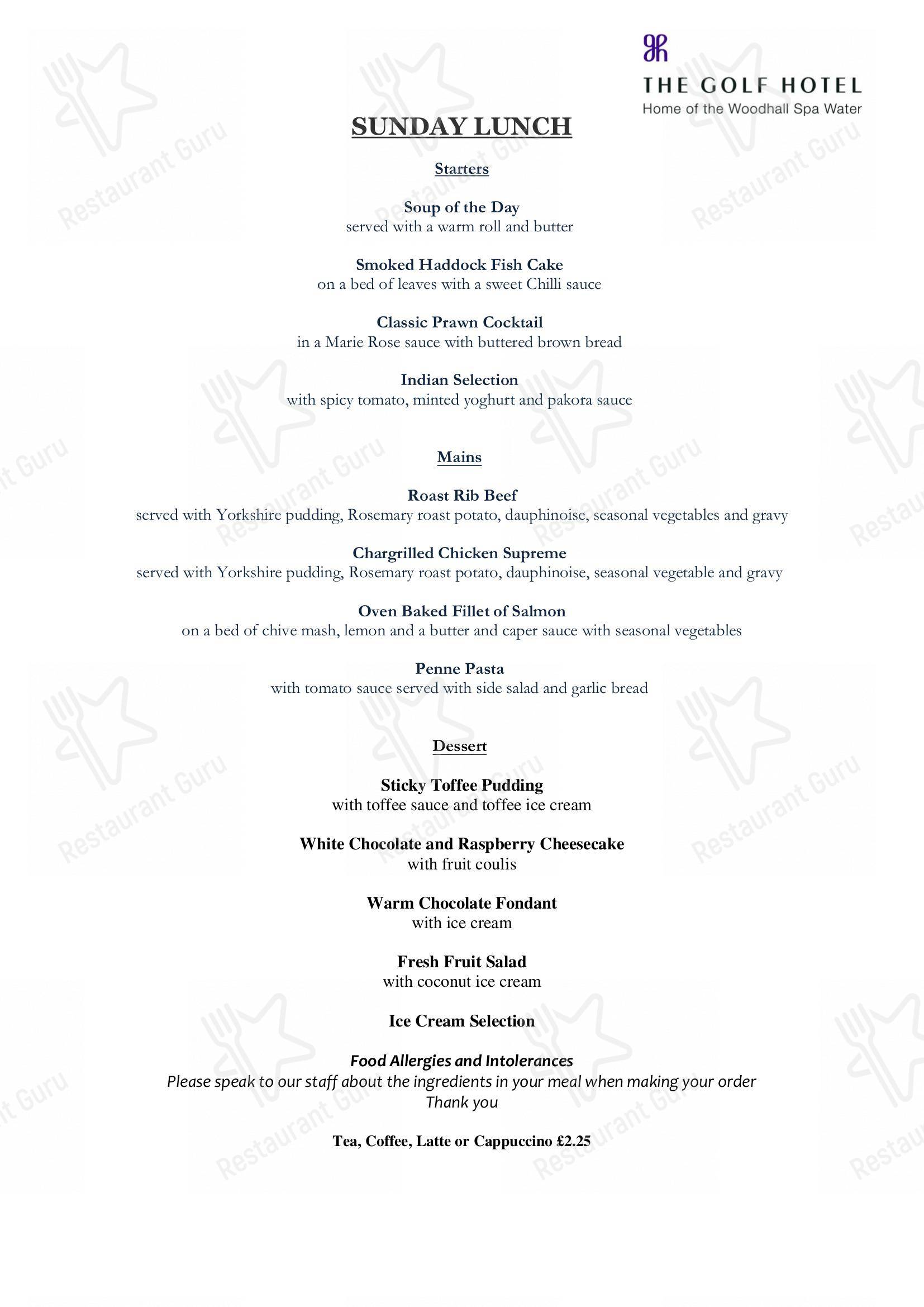 Menu at The Golf Hotel pub & bar, Woodhall Spa