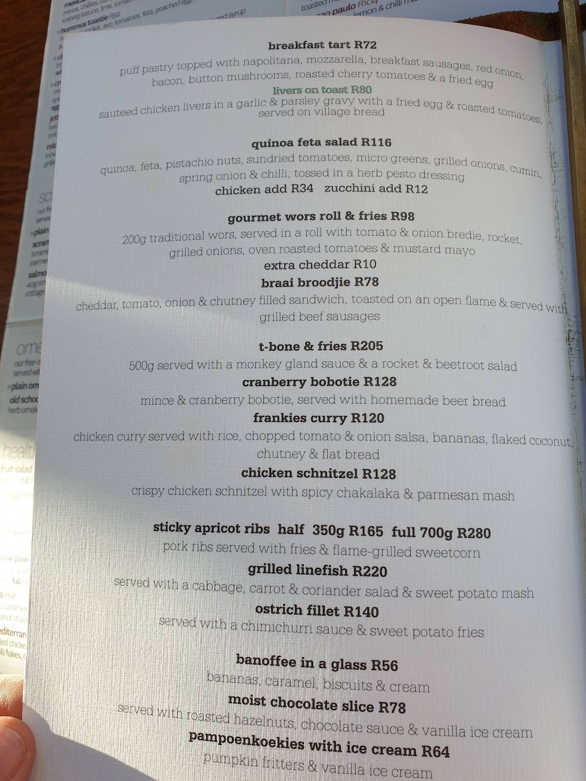 Menu at tashas Brooklyn cafe, Pretoria, Shop 27 Veale St