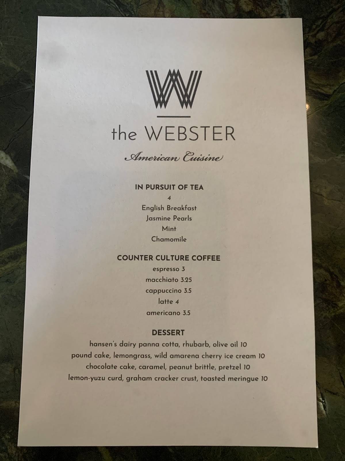 Menu at the Webster pub & bar, Iowa City