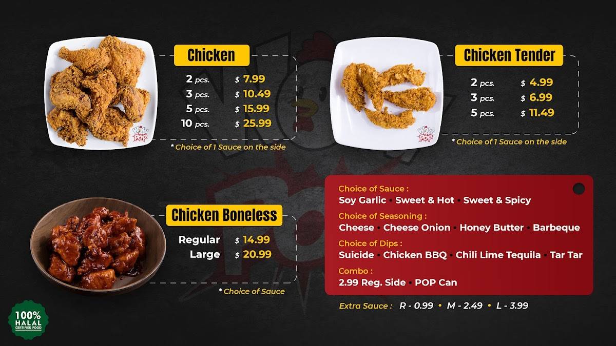 Menu au wow pop chicken and bubble tea restaurant, Edmonton