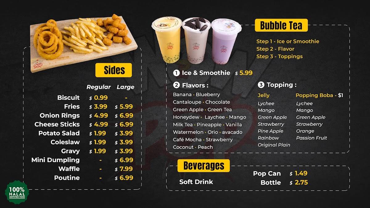 Menu au wow pop chicken and bubble tea restaurant, Edmonton