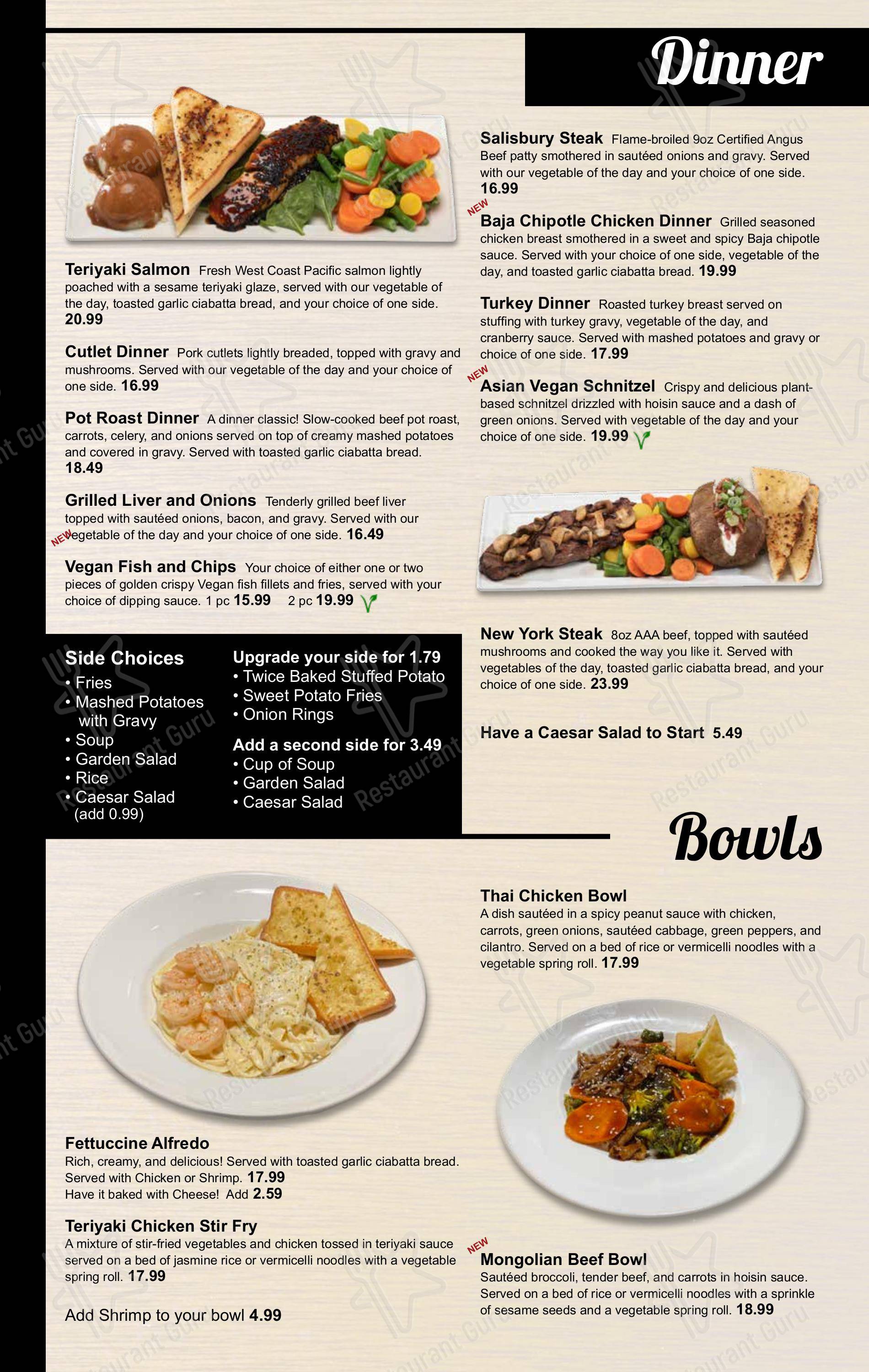Menu at Grainfields restaurant, Saskatoon, 810 Circle Dr